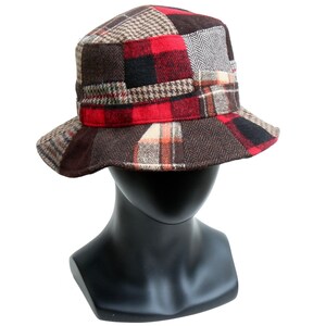 Bucket Hat Red Hat Red Plaid Hat Women's Hat Fall Fashion Red Wool Hat ...
