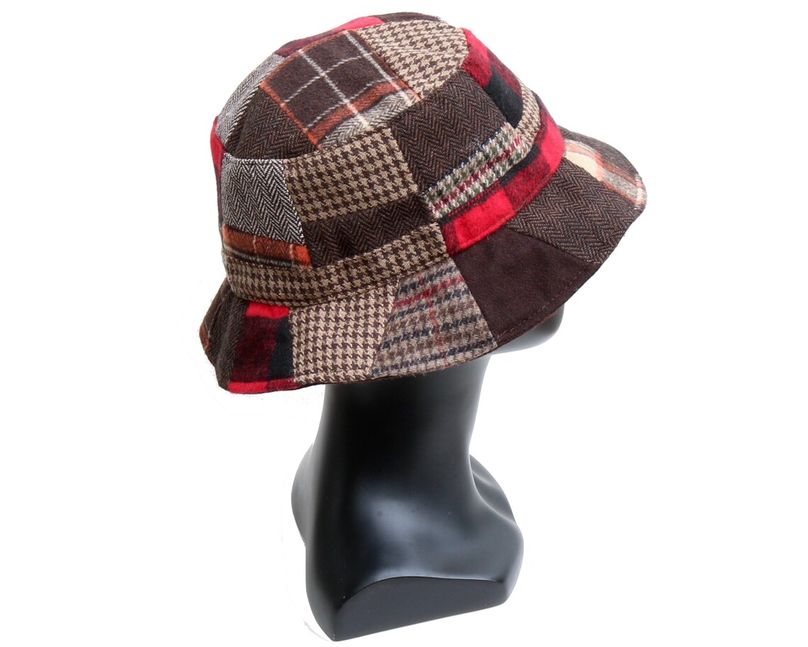 Plaid Bucket Hat Patchwork Hat Wool Tweed Men's Hat | Etsy