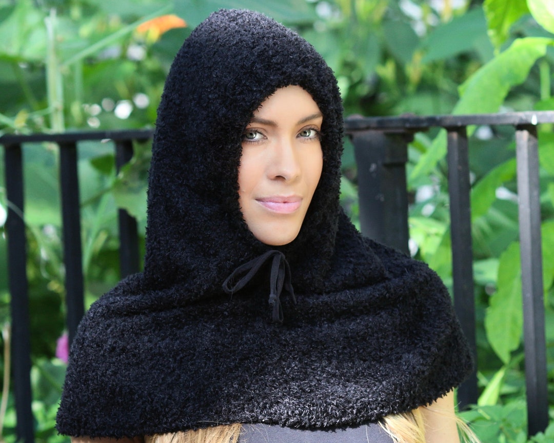 Balaclava Hood, Sherpa Faux Fur Hood Hat, Fall Accessories, Black Fur ...
