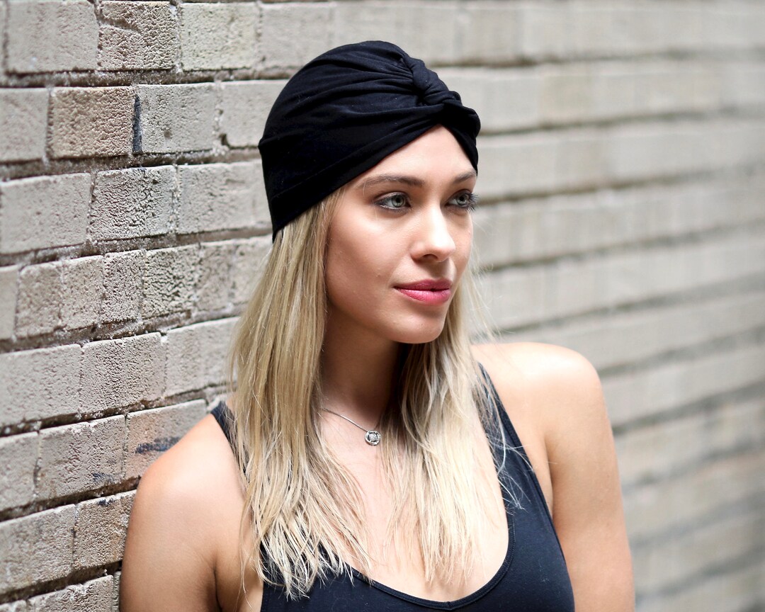 Wool Turban Hat, Black Stretch Turban, Chemo Turban, Gift for Her ...