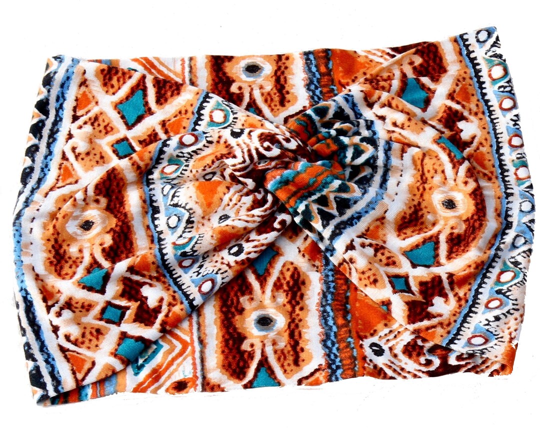 Tribal Print Hippie Chic Bohemian Turban Headband, Aztec Southwestern ...