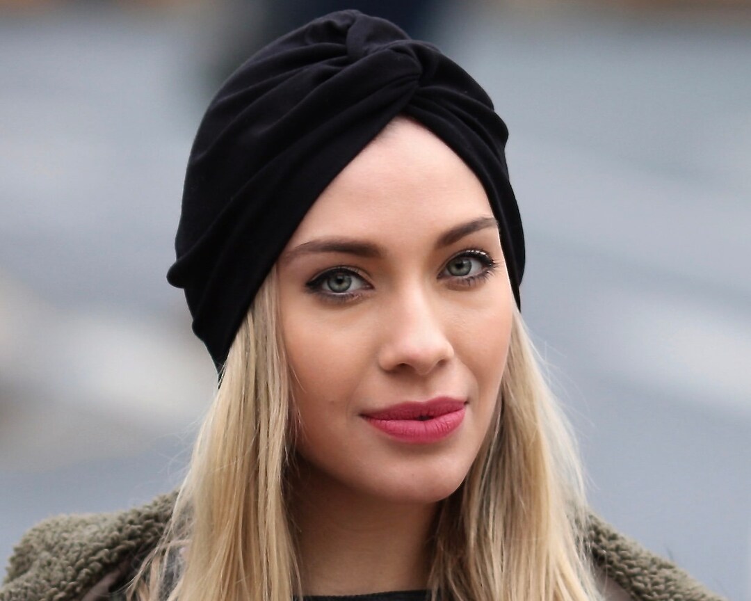 Knit Turban Hat, Black Stretch Turban Hat, Full Turban, Fall Fashion ...