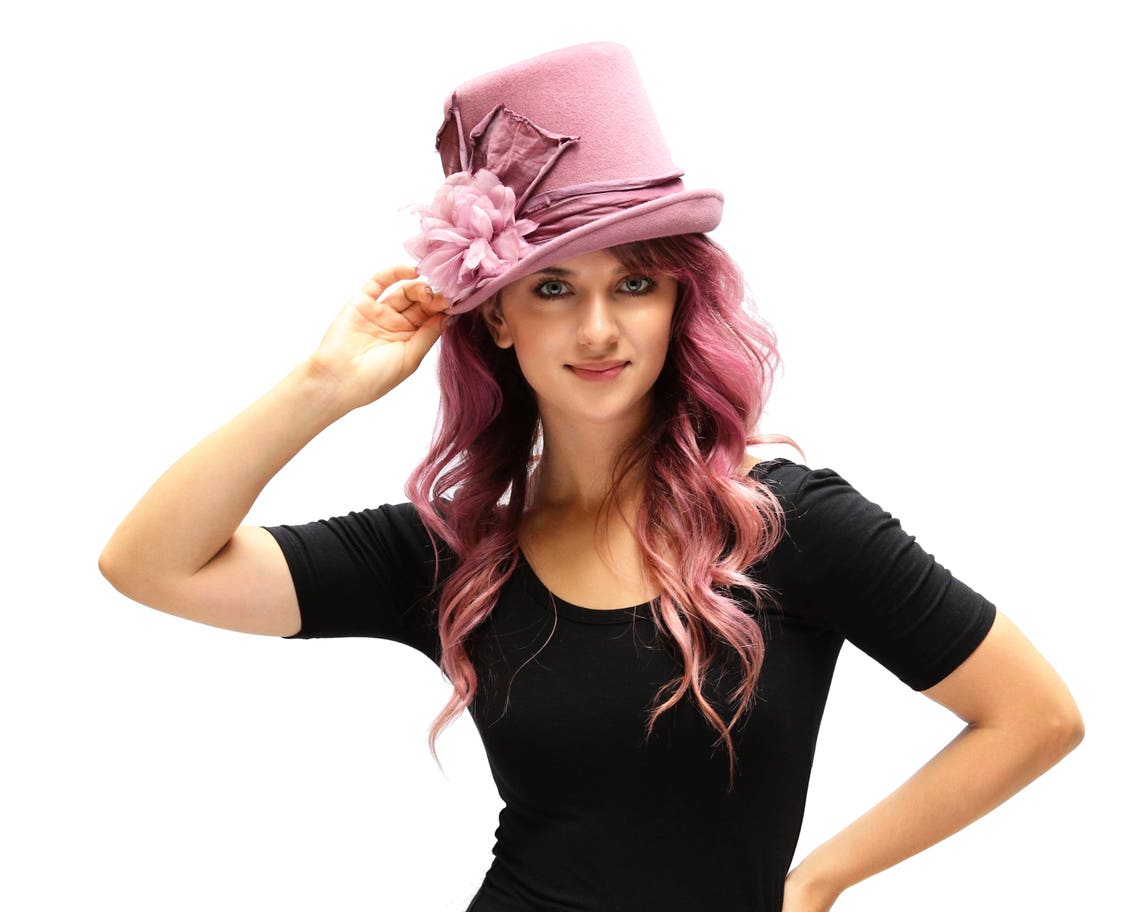 Top Hat Dusty Pink Top Hat Victorian Riding Hat Women's | Etsy