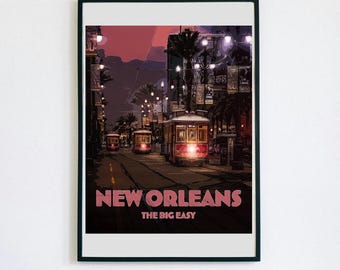 New Orleans Travel Poster, Retro, Wall Decor, Vintage Travel Print ...