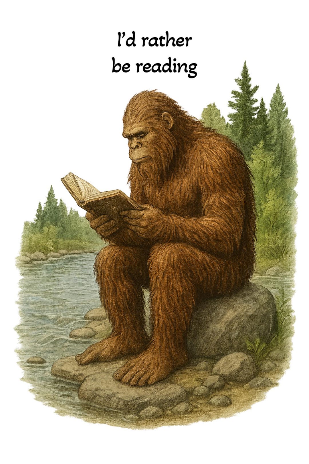 Funny Bigfoot Reading Clipart PNG | Book Lover Gift (digital Download ...