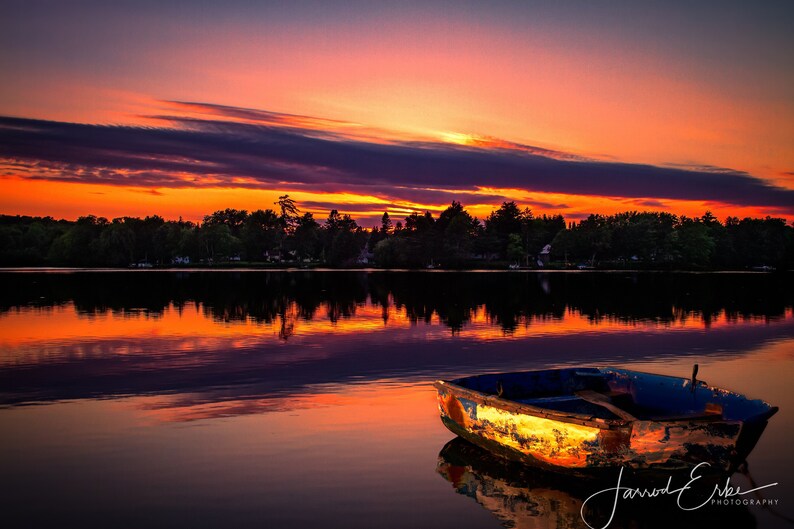 Rowboat at Sunset - Outdoor Photography - Lake Photography - Etsy