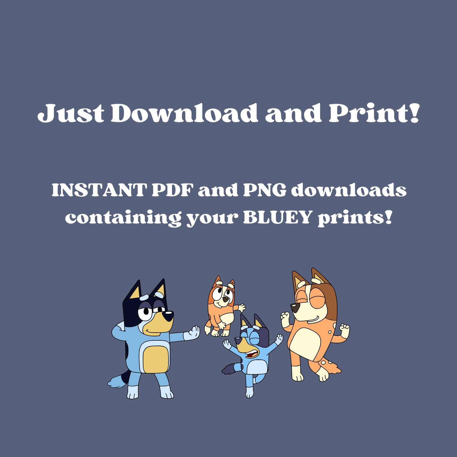 BLUEY Digital Printable Wall Art, Play Room Wall Print, Blue Dog ...