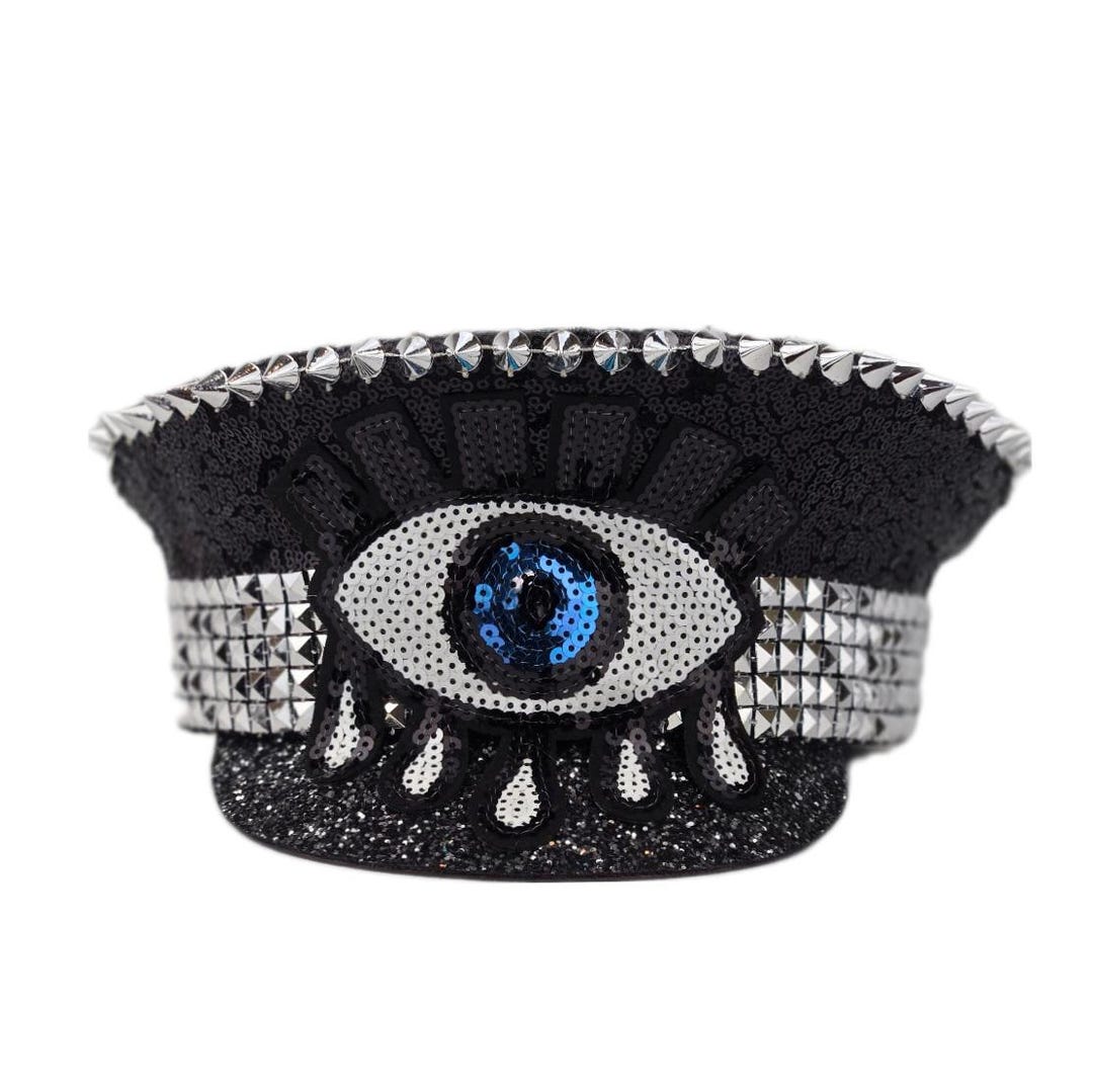 Evil Eye Military Hat, Black Disco Hat, Unisex Party Hat, Bling ...