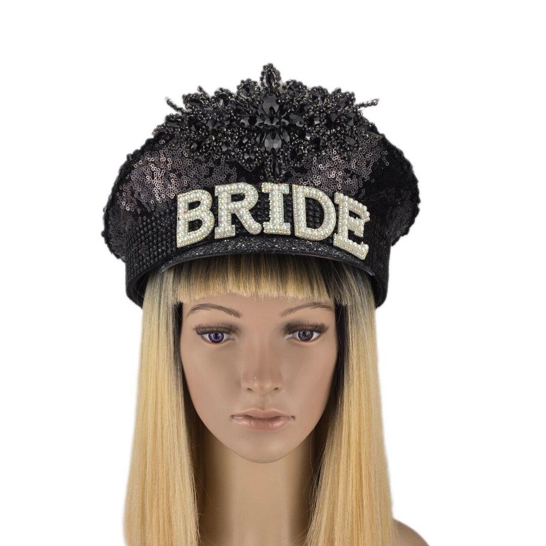 Black Wedding Bride Hat, Bride Military Hat, Bride Bachelorette Party ...