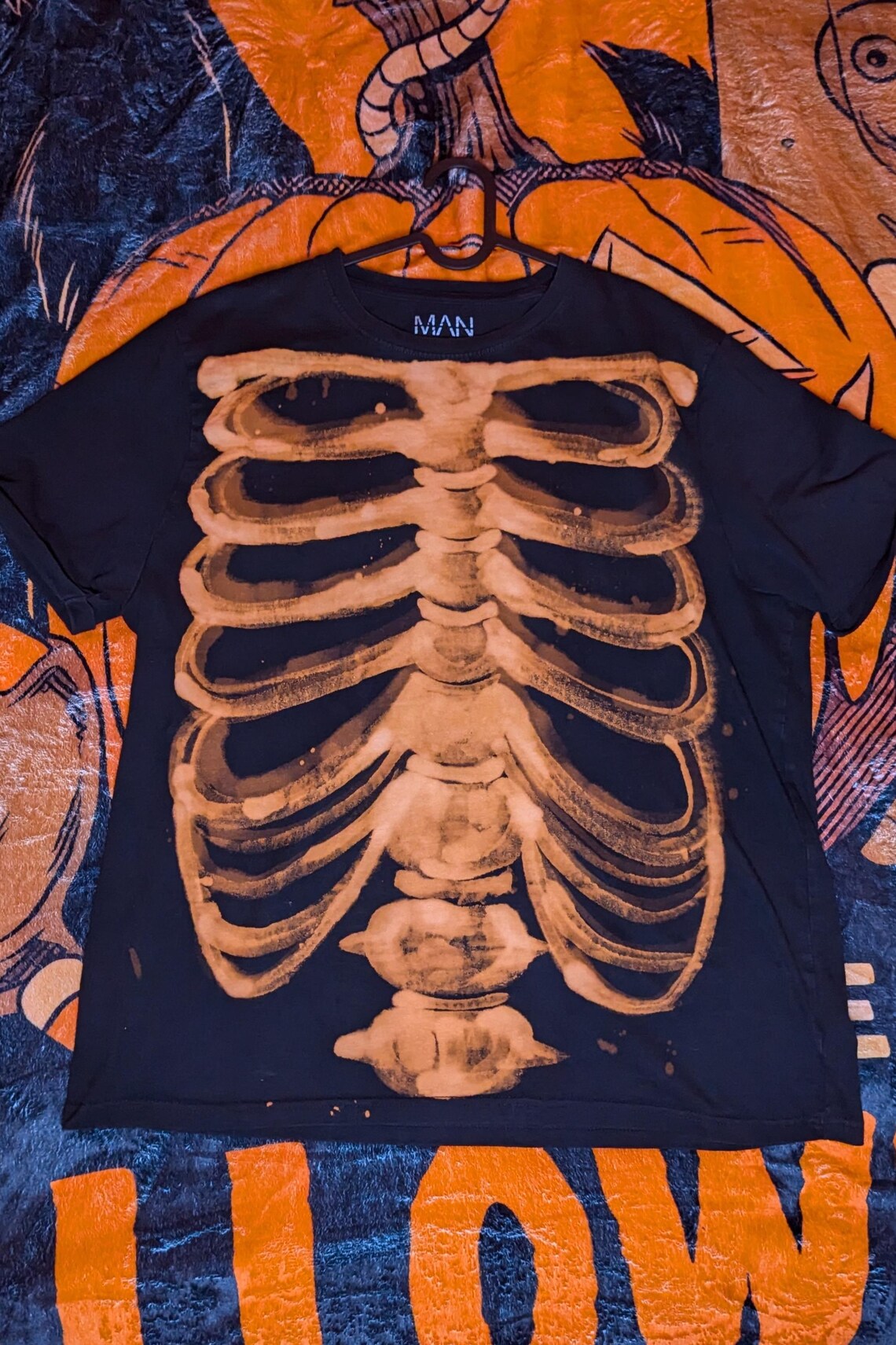 Skeleton Design T-shirt, Hand Painted Bleach Dyed, Size 2XL - Etsy