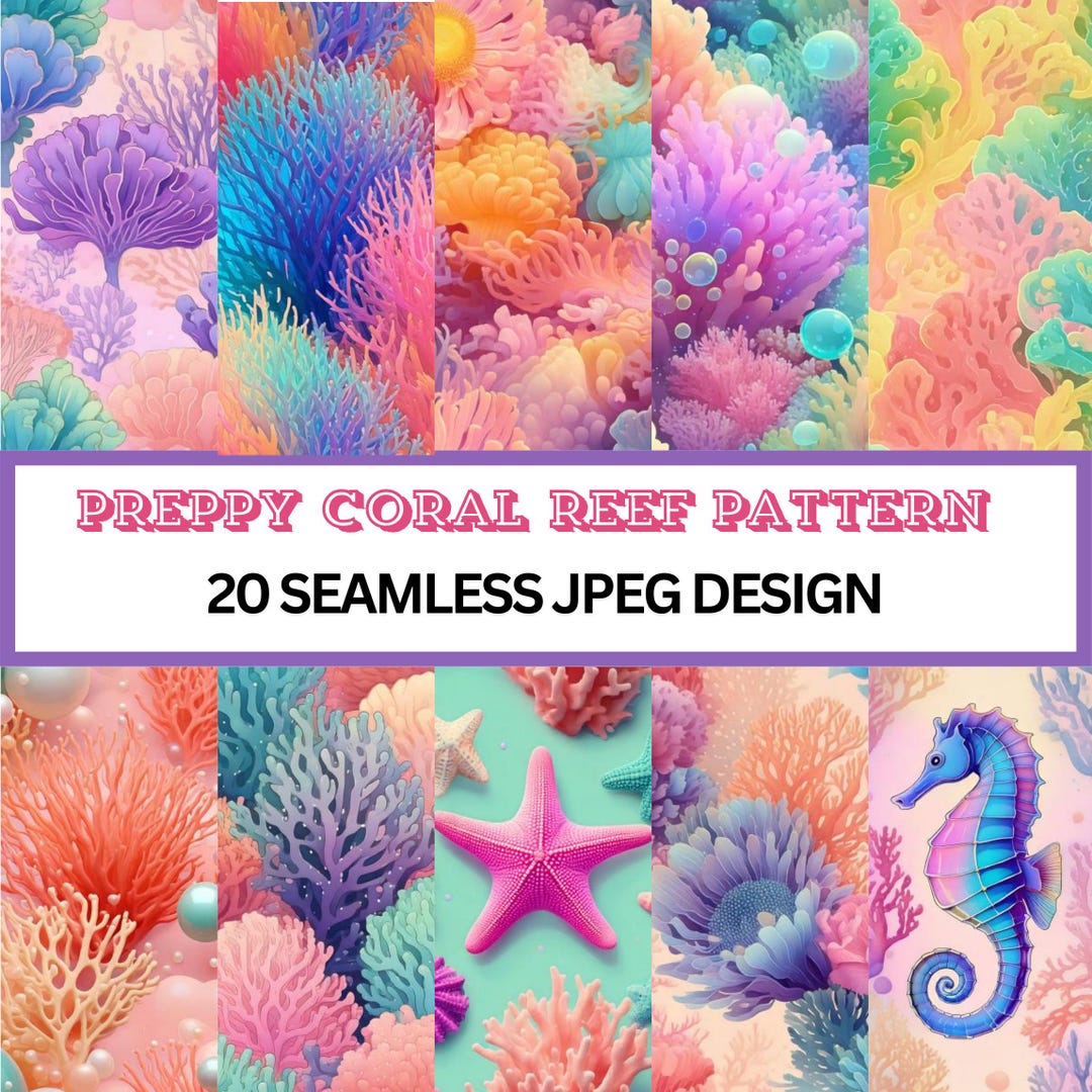 INSTANT DOWNLOAD,20 Preppy Coral Reef Seamless Pattern, Preppy Digital ...