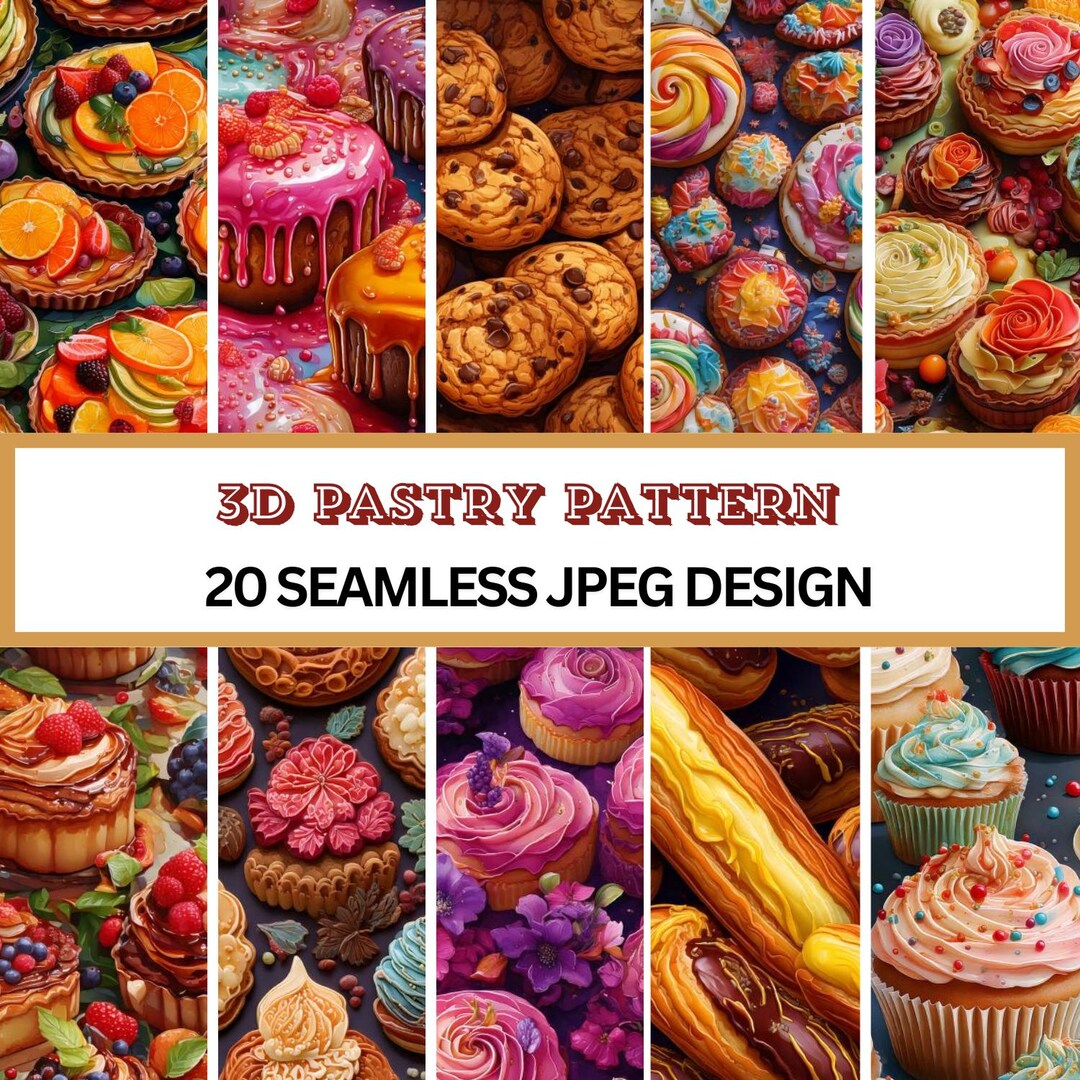 INSTANT DOWNLOAD,20 3D Pastry Seamless Digital Pattern, Bakery Pastry ...