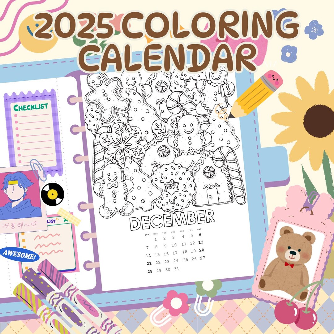 INSTANT DOWNLOAD 12 Monthly Coloring Calendar Printable, 2025 Monthly ...