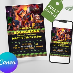Minecraft Birthday Invitation: Printable & Editable Template Perfect ...