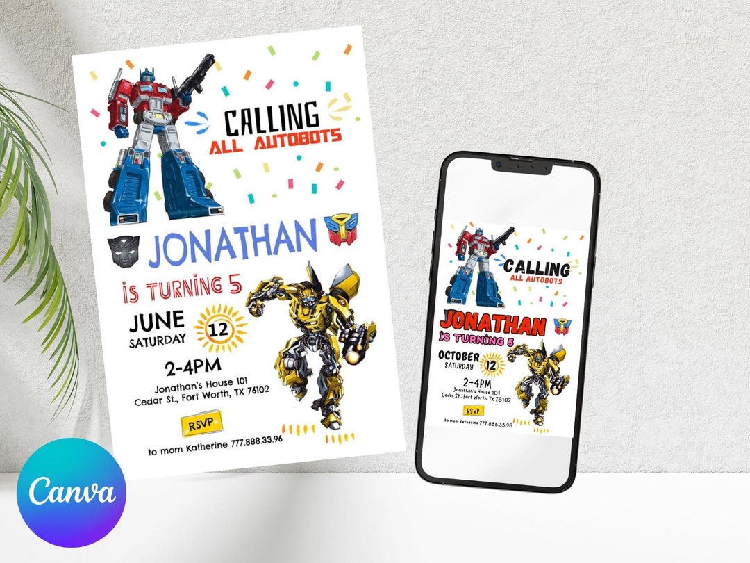 Rescue Bots Birthday Invitation, Optimus Prime Invite, Autoboots Party ...