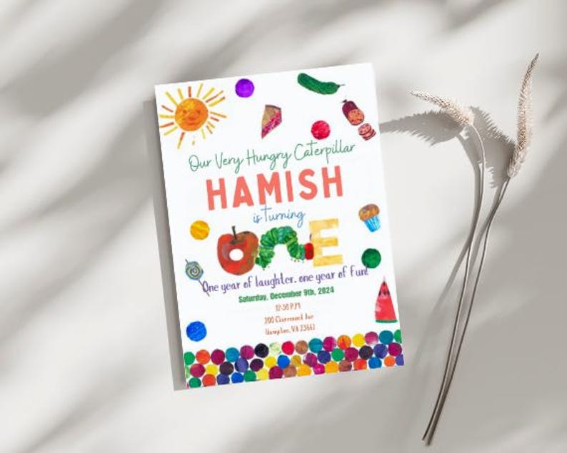 Hungry Caterpillar Invite First Birthday Cheer Party Invitation INSTANT ...