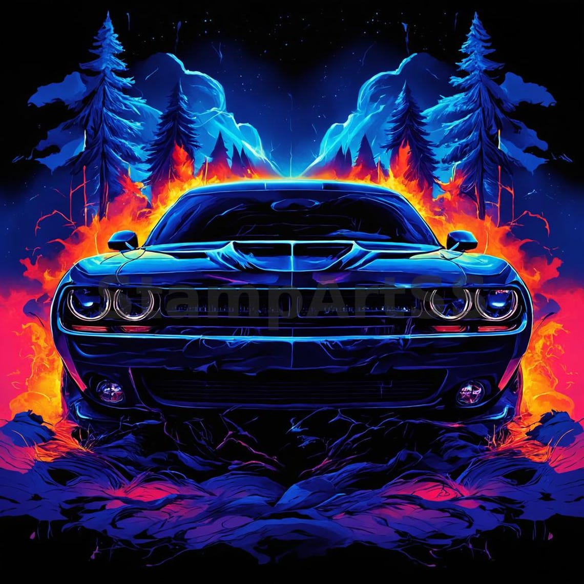 32 Neon Muscle Car T-shirt Designs High-resolution Digital Art in Dan ...