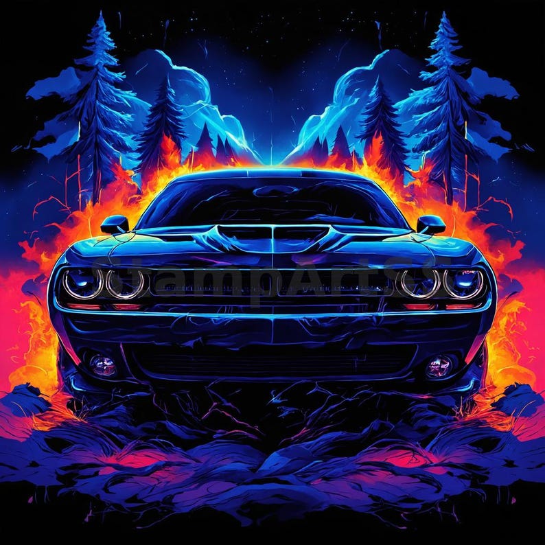 32 Neon Muscle Car T-shirt Designs High-resolution Digital Art in Dan ...