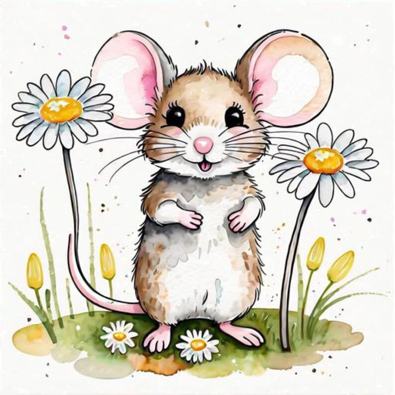 15 Adorable Mouse Digital Images With Daisies, Charming and Whimsical ...