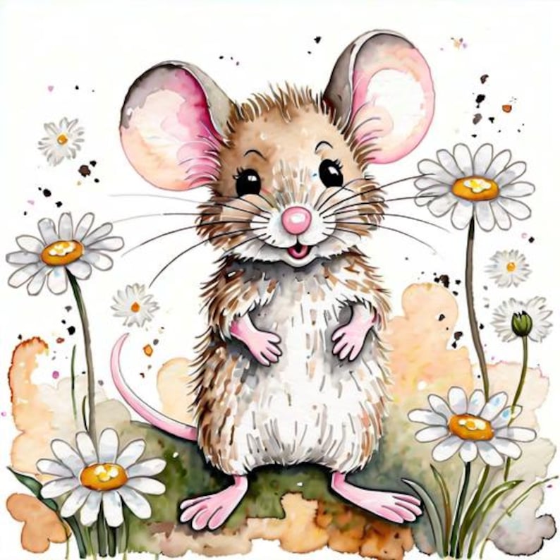 15 Adorable Mouse Digital Images With Daisies, Charming and Whimsical ...