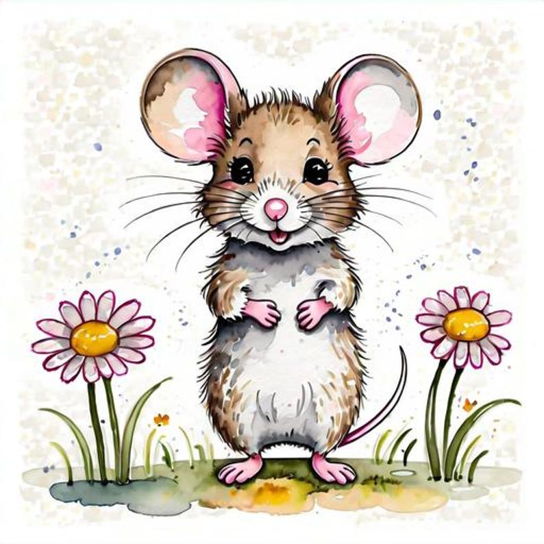 15 Adorable Mouse Digital Images With Daisies, Charming and Whimsical ...