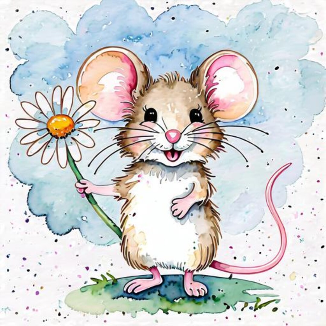 15 Adorable Mouse Digital Images With Daisies, Charming and Whimsical ...