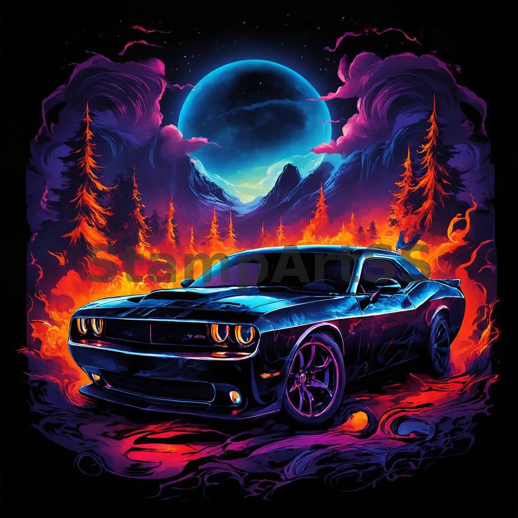 32 Neon Muscle Car T-shirt Designs High-resolution Digital Art in Dan ...