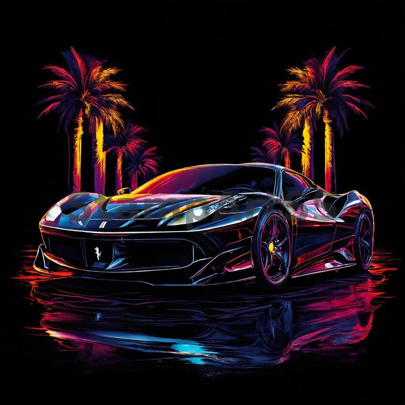32 Neon Muscle Car T-shirt Designs High-resolution Digital Art in Dan ...