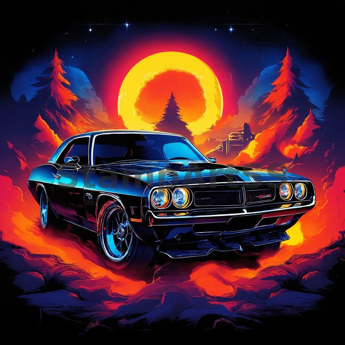 32 Neon Muscle Car T-shirt Designs High-resolution Digital Art in Dan ...