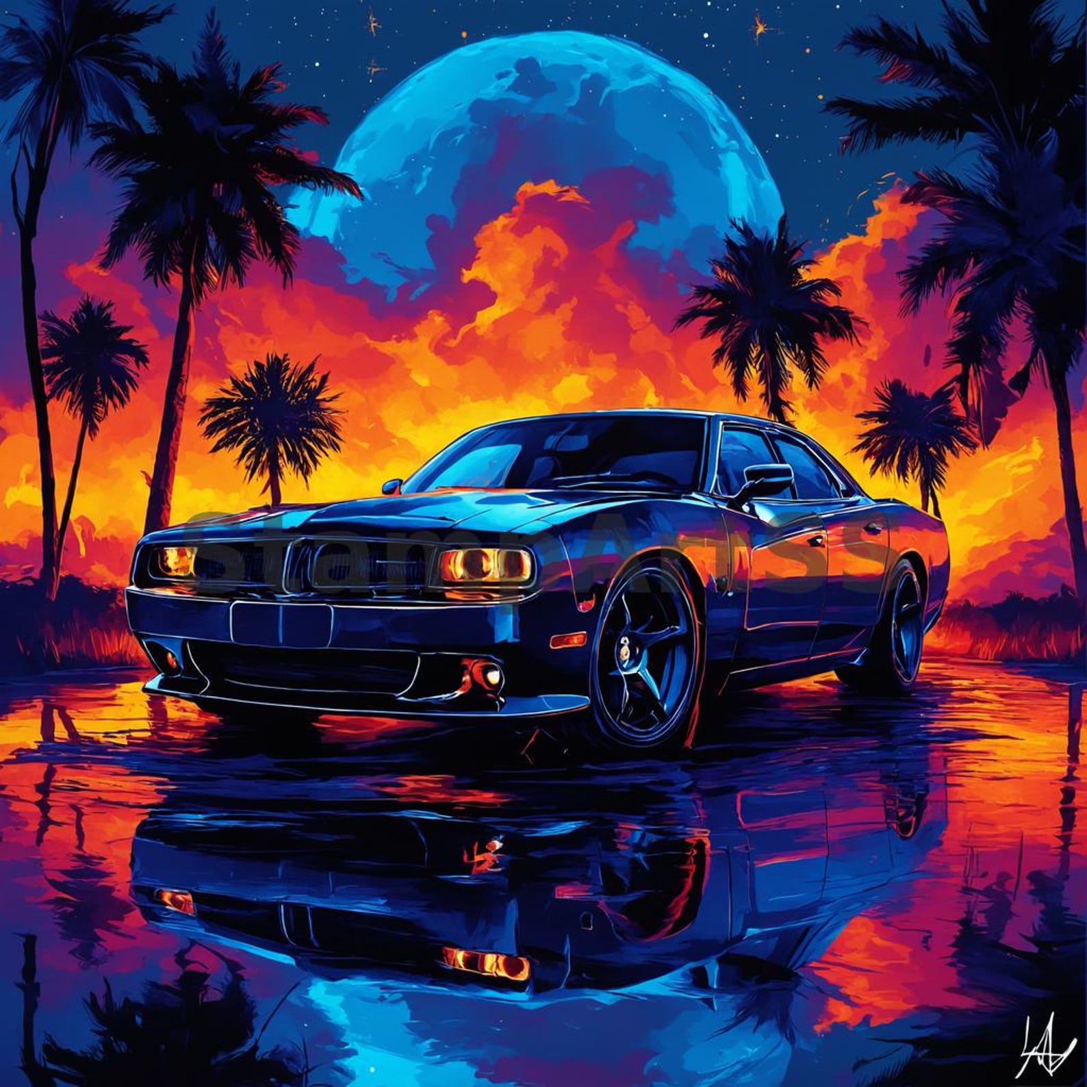 32 Neon Muscle Car T-shirt Designs High-resolution Digital Art in Dan ...