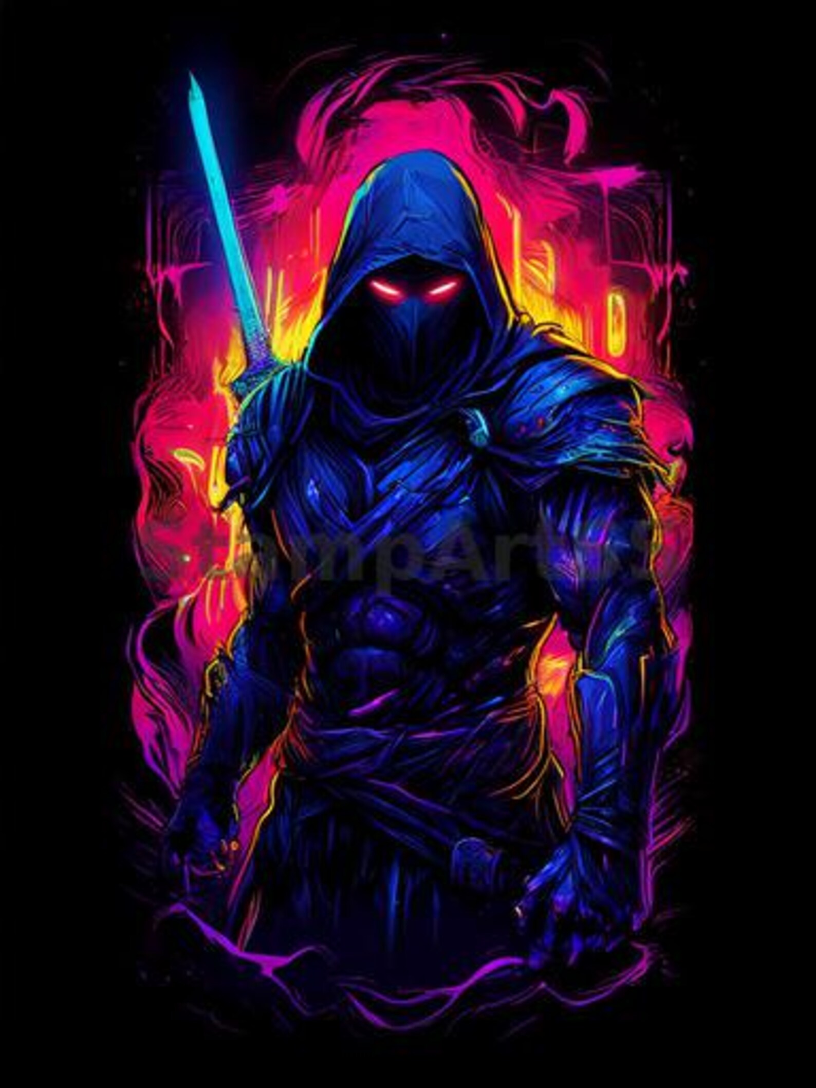 30 Neon Ninja Warrior Art Designs – Symmetrical, Ultra-detailed Digital ...