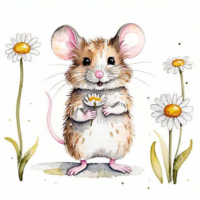 15 Adorable Mouse Digital Images With Daisies, Charming and Whimsical ...