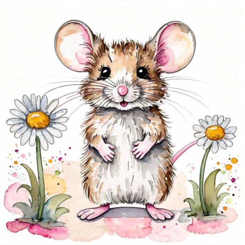 15 Adorable Mouse Digital Images With Daisies, Charming and Whimsical ...
