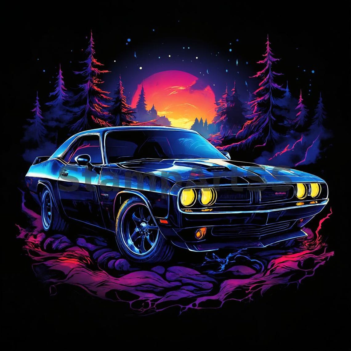 32 Neon Muscle Car T-shirt Designs High-resolution Digital Art in Dan ...