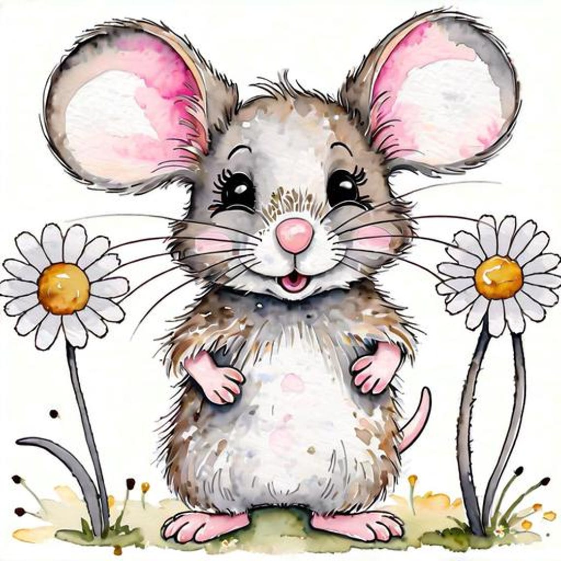 15 Adorable Mouse Digital Images With Daisies, Charming and Whimsical ...