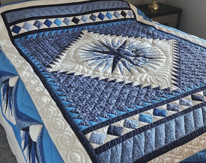 New Handmade Amish King Size Quilt – Mariners Star Pattern in Blue - Etsy