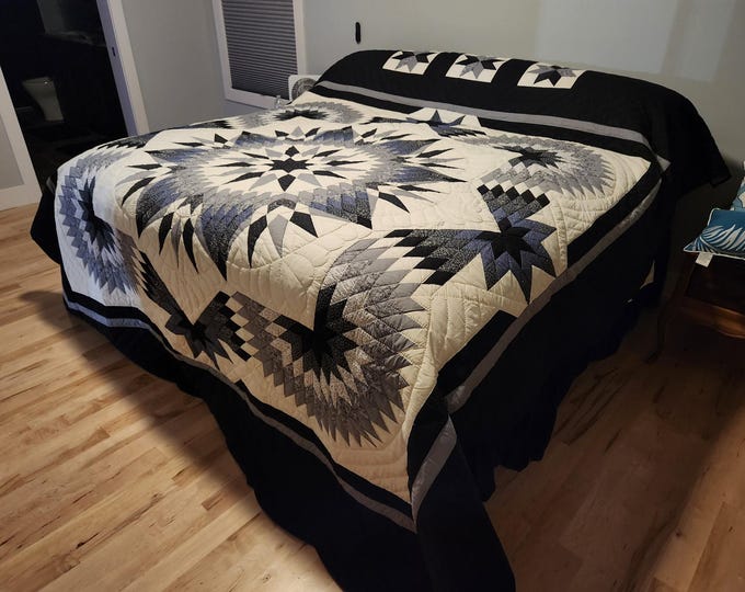 New Black and Blue Amish Quilt King Size Handmade - Etsy