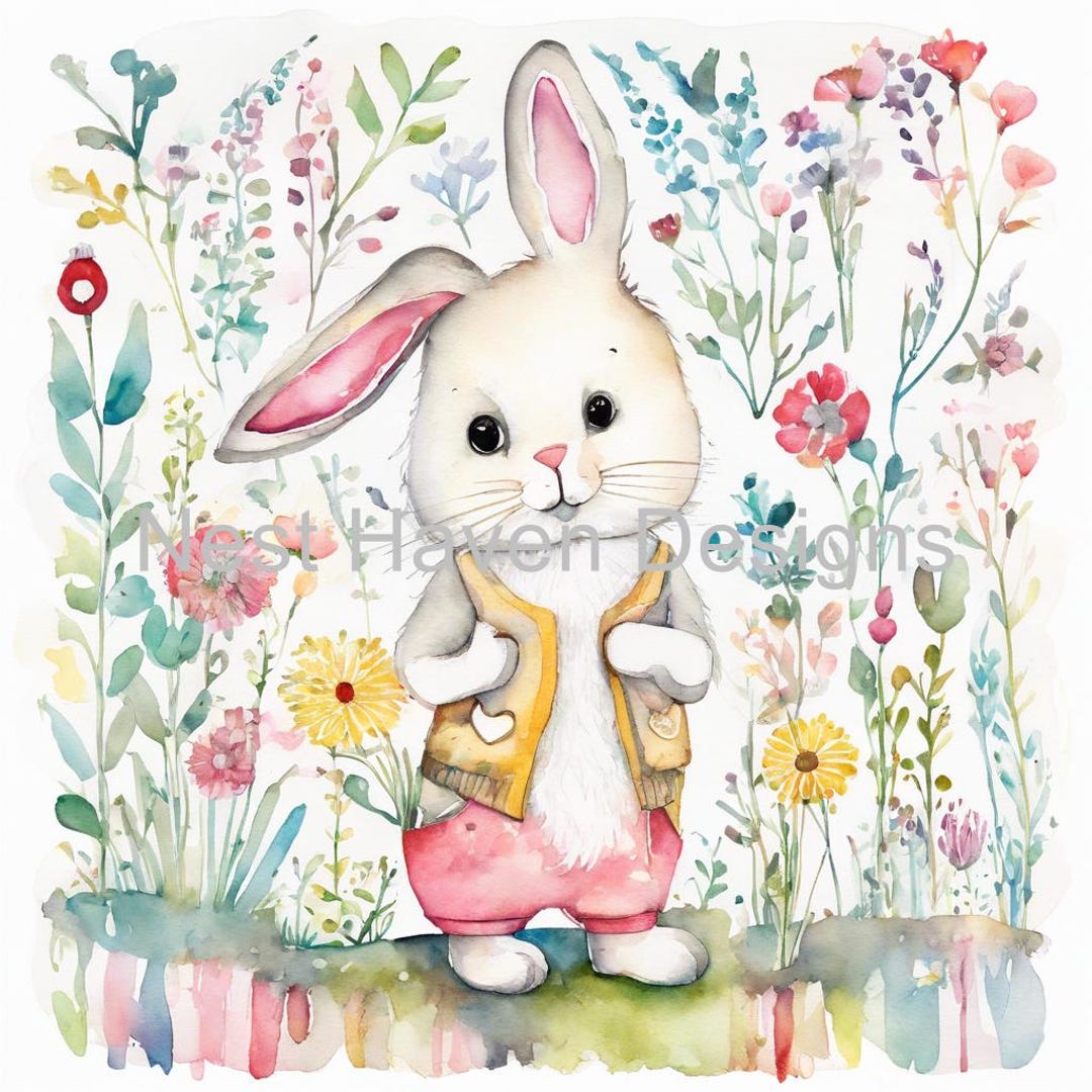 10 Watercolor Bunny Clip Art for Crafting Scrapbooking Card Making - Etsy