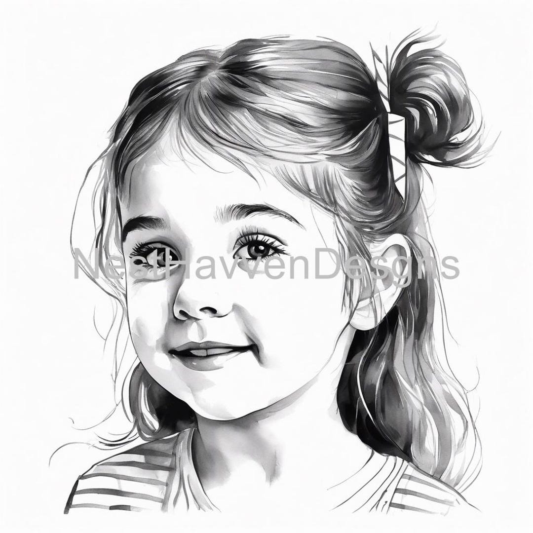 10 Pencil Drawings Little Girls Clip Art for Crafting Scrapbooking Card ...