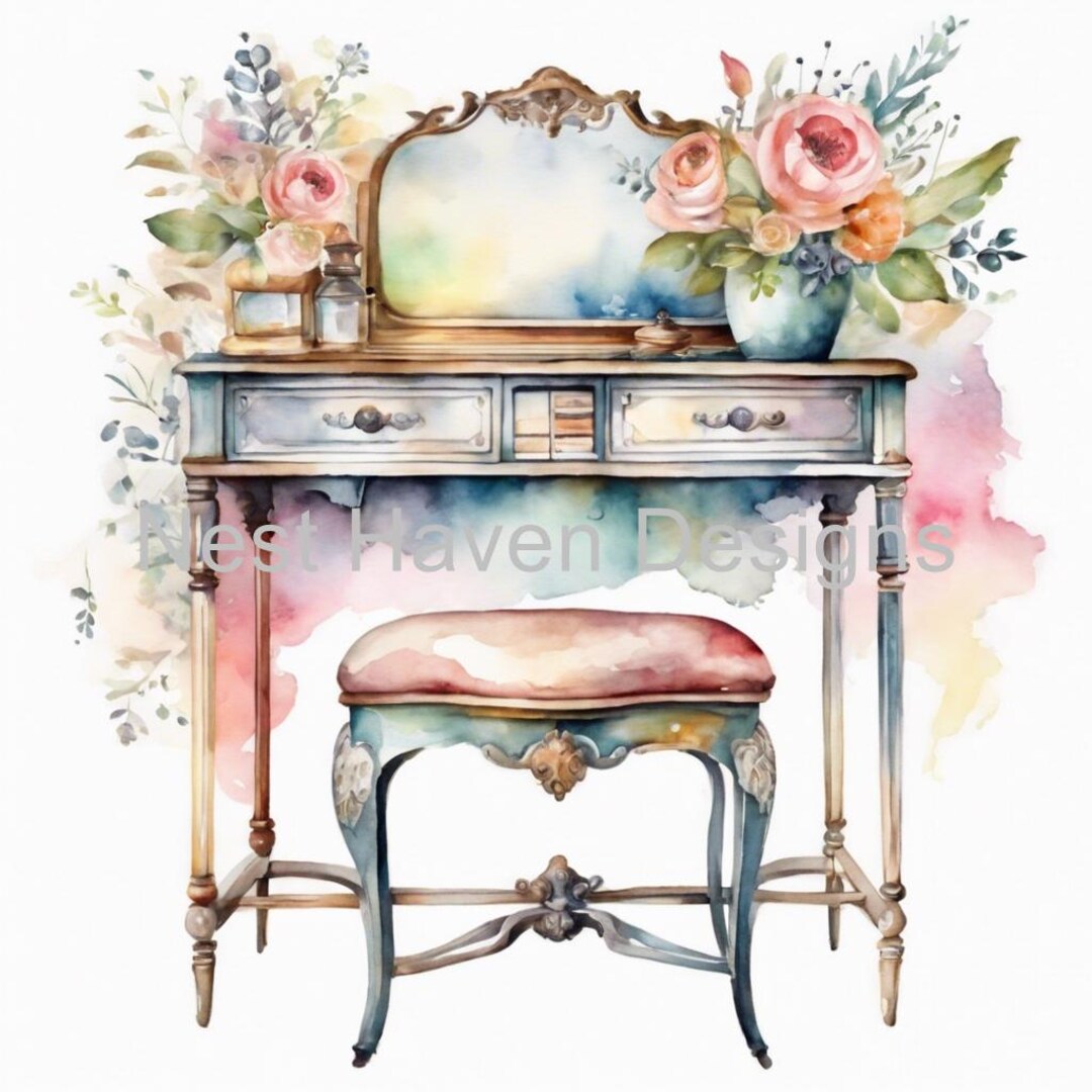 10 Watercolor Vintage Vanity Clip Art for Crafting Scrapbooking Card ...