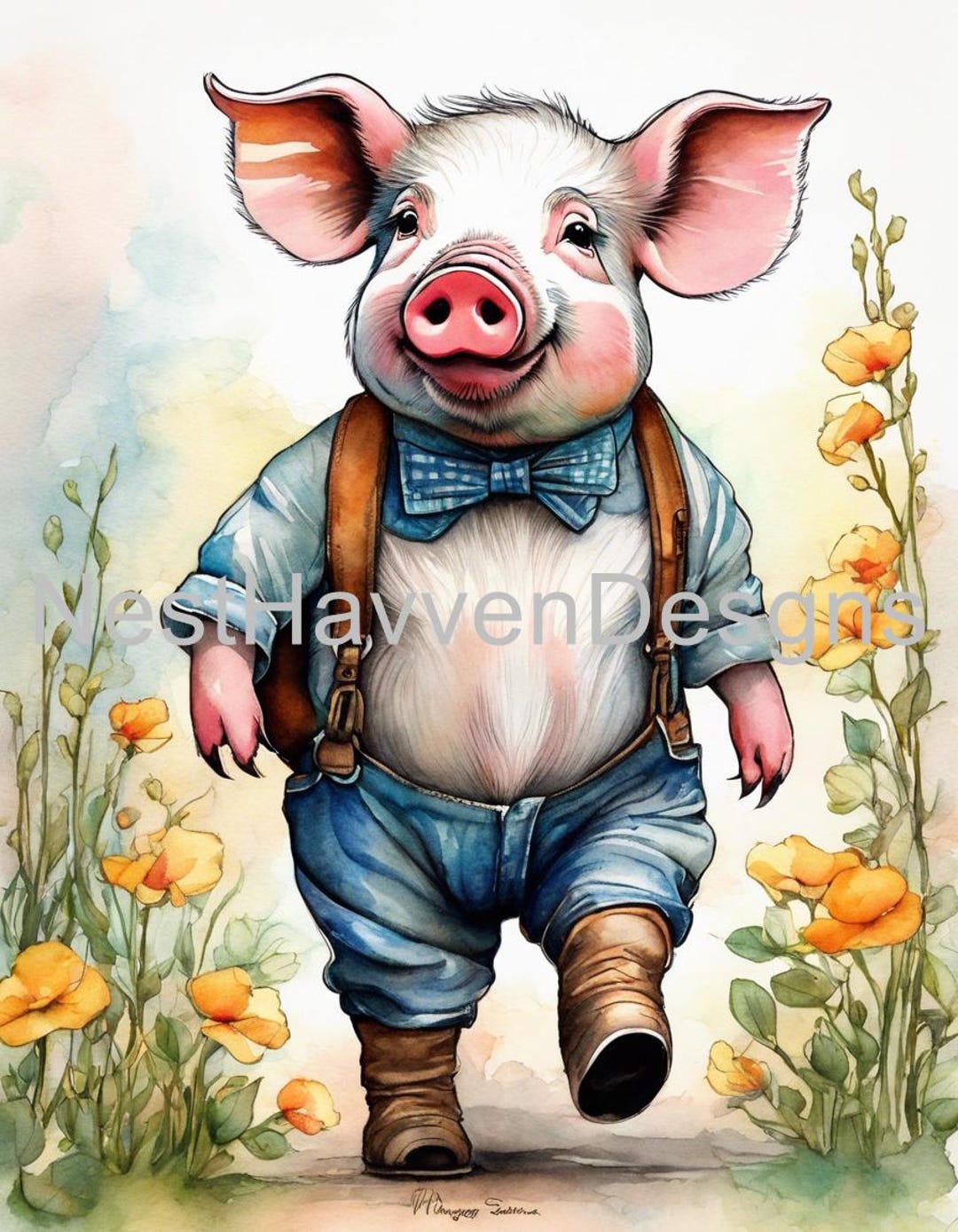 10 Watercolor Vintage Pigs Clip Art for Crafting Scrapbooking Card ...