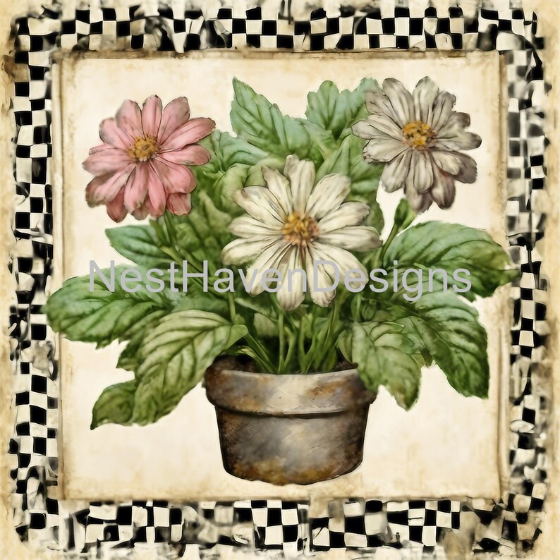 Assorted Vintage Flower Pots Clip Art for Crafting Scrapbooking Card ...