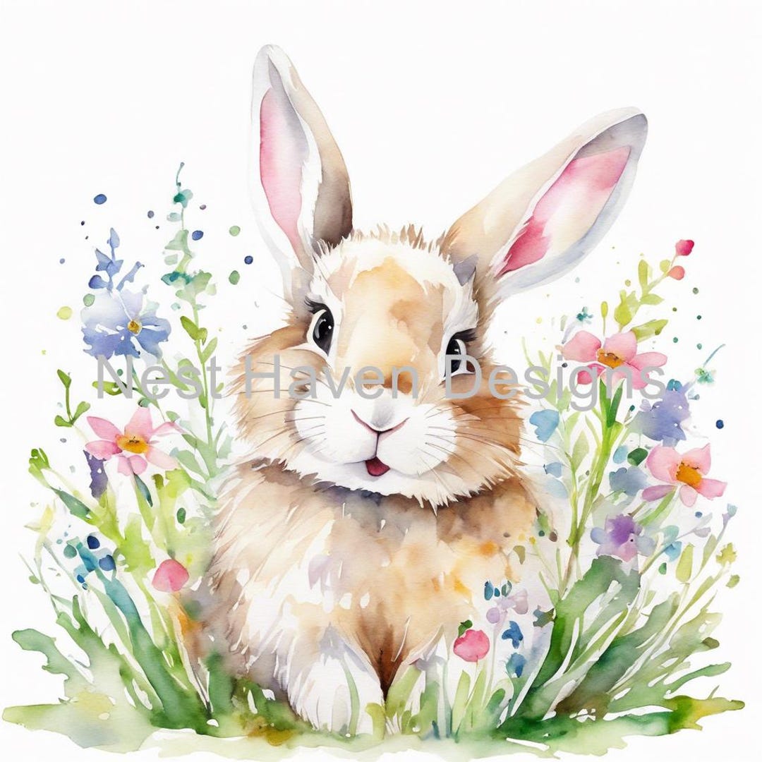 10 Watercolor Cute Bunnies Clip Art for Crafting Scrapbooking Card ...