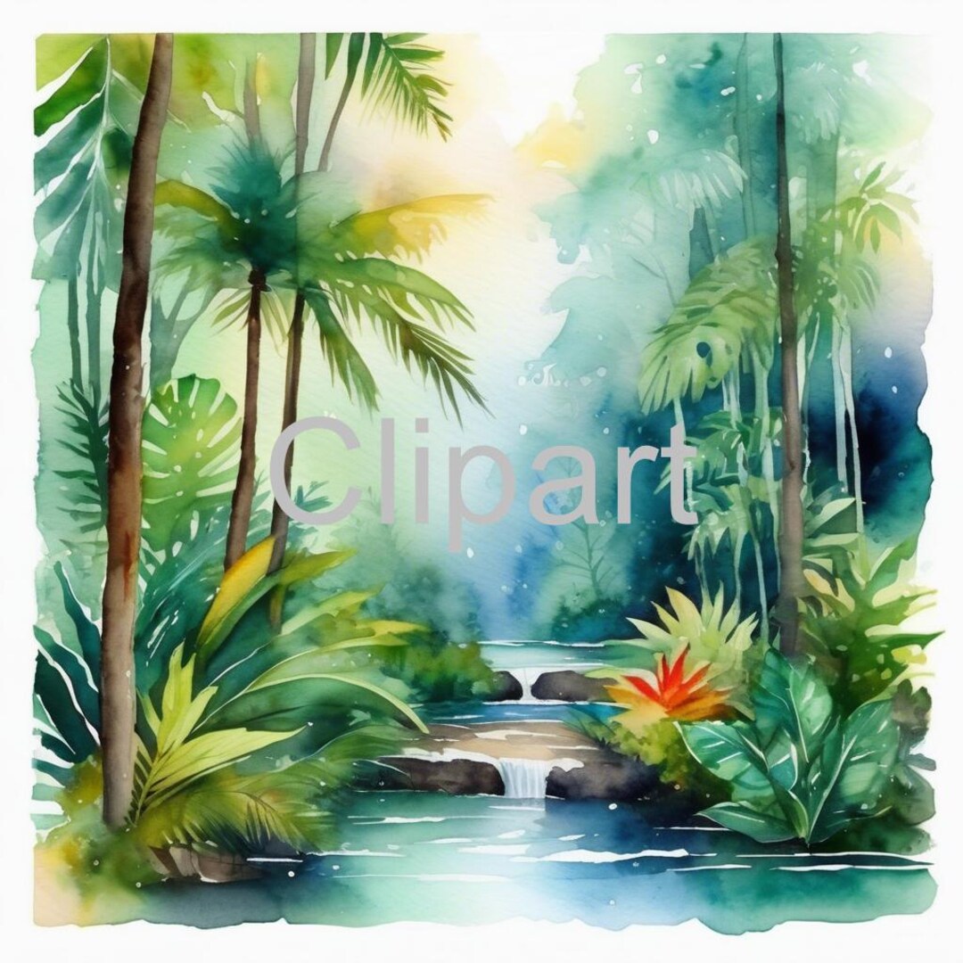 Tropical Rainforest Watercolor Illustrations: 12 Digital Prints for DIY ...