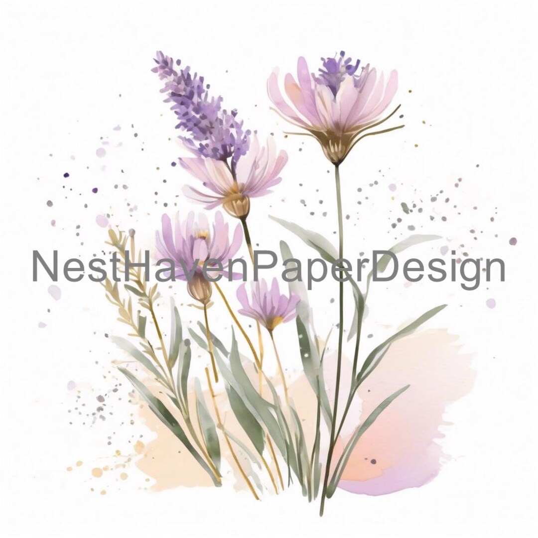 Pastel Folk-art Watercolor Floral Clipart: Digital Download for ...