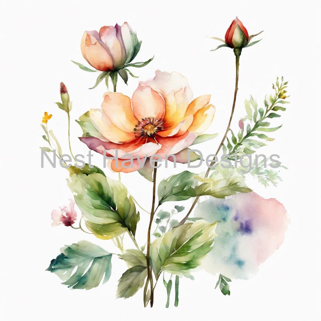 Vibrant Watercolor Floral Clip Art: 10 Designs for Crafting ...