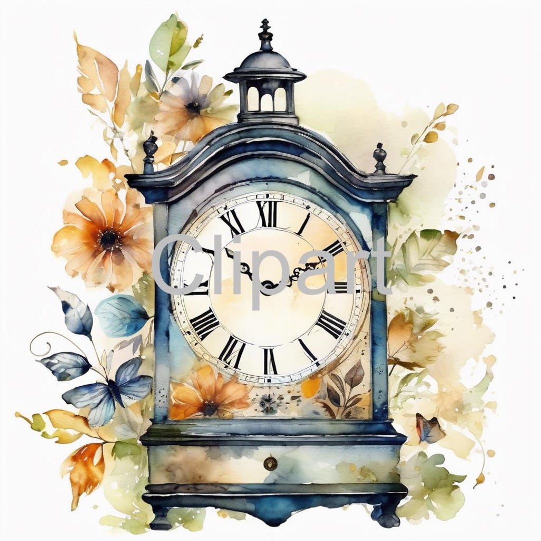 Table Clock Designs Vintage Watercolor Digital Download for Nature ...