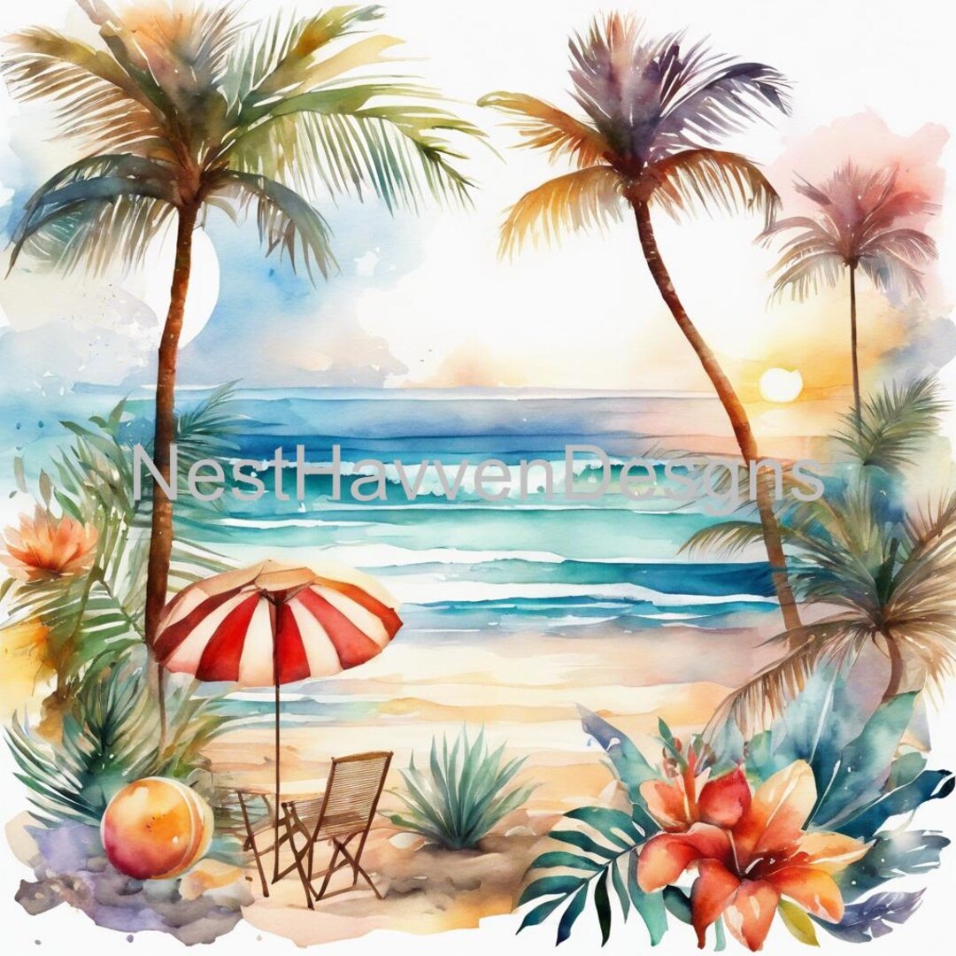 10 Watercolor Beach Clip Art for Crafting Scrapbooking Card Making - Etsy