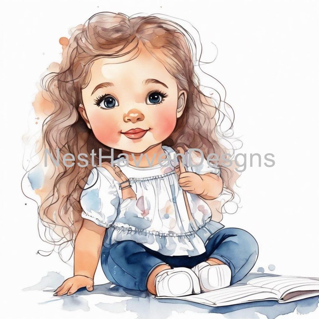 10 Watercolor Cartoon Little Girls Clip Art for Crafting Scrapbooking ...