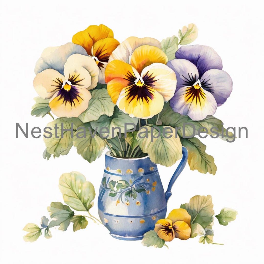 Watercolor Pansy Vases Clipart: Printable Digital Download for Paper ...